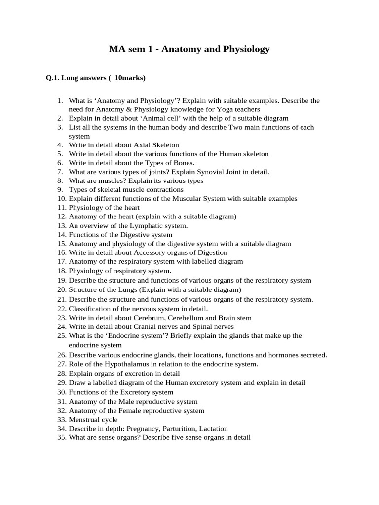 Anatomy and Physiology Exam Questions | PDF | Human Body | Anatomy