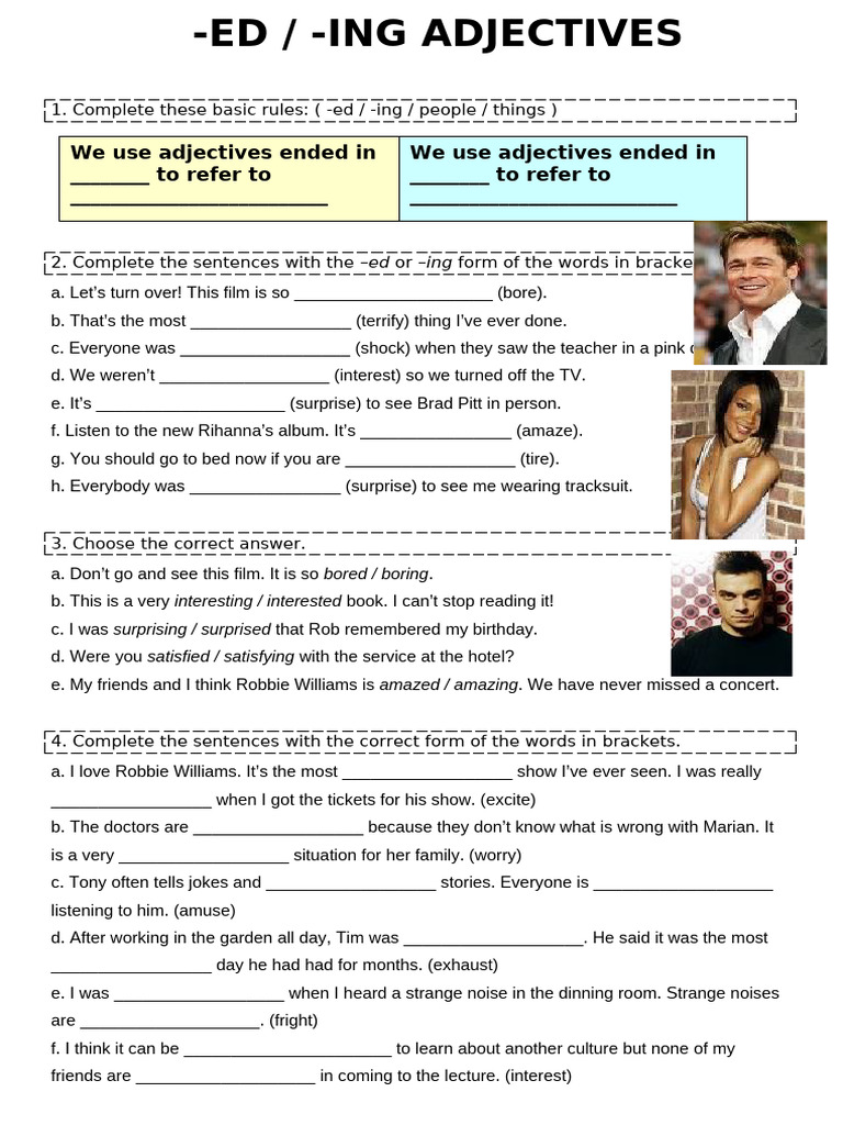 Adjective Endings - Ed - Ing | PDF