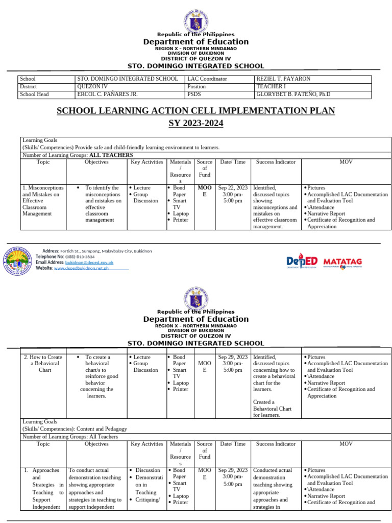 Final Slac Implementation-Plan | PDF | Learning | Educational Technology