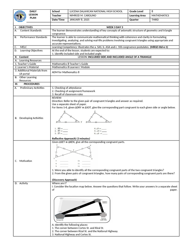 DLP - Q3 - Melc38 - W3 - D3 - Included Angle - Side | PDF | Behavior Modification | Cognition