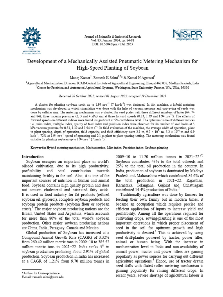 Development of A Mechanically Assisted Pneumatic Metering Mechanism For ...