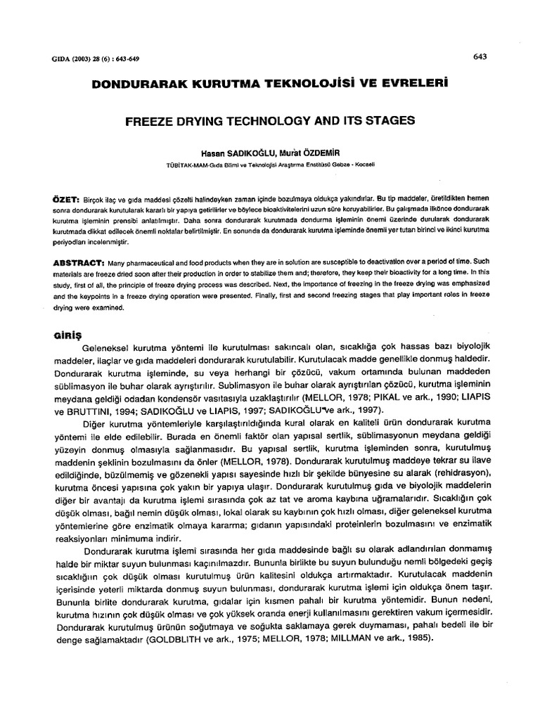 Dondurarak Kurutma Teknolojisi ve Evreleri | PDF