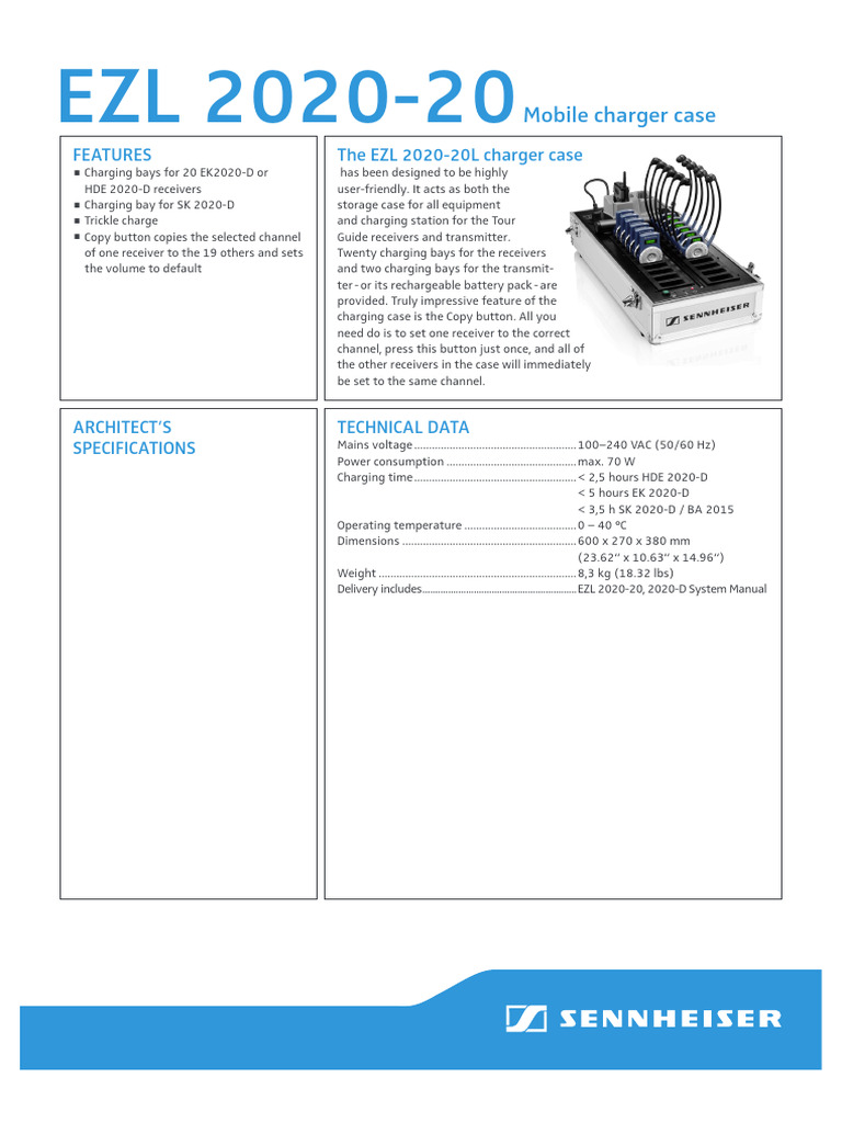 Sennheiser_EZL_2020-20L_charger_case_datasheet | PDF | Battery Charger ...