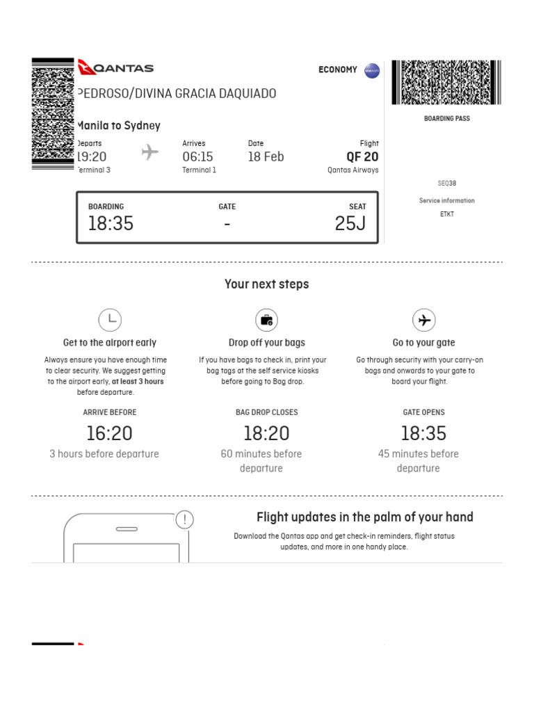 Check-In - Forward Boarding Pass - Qantas | PDF | Aviation