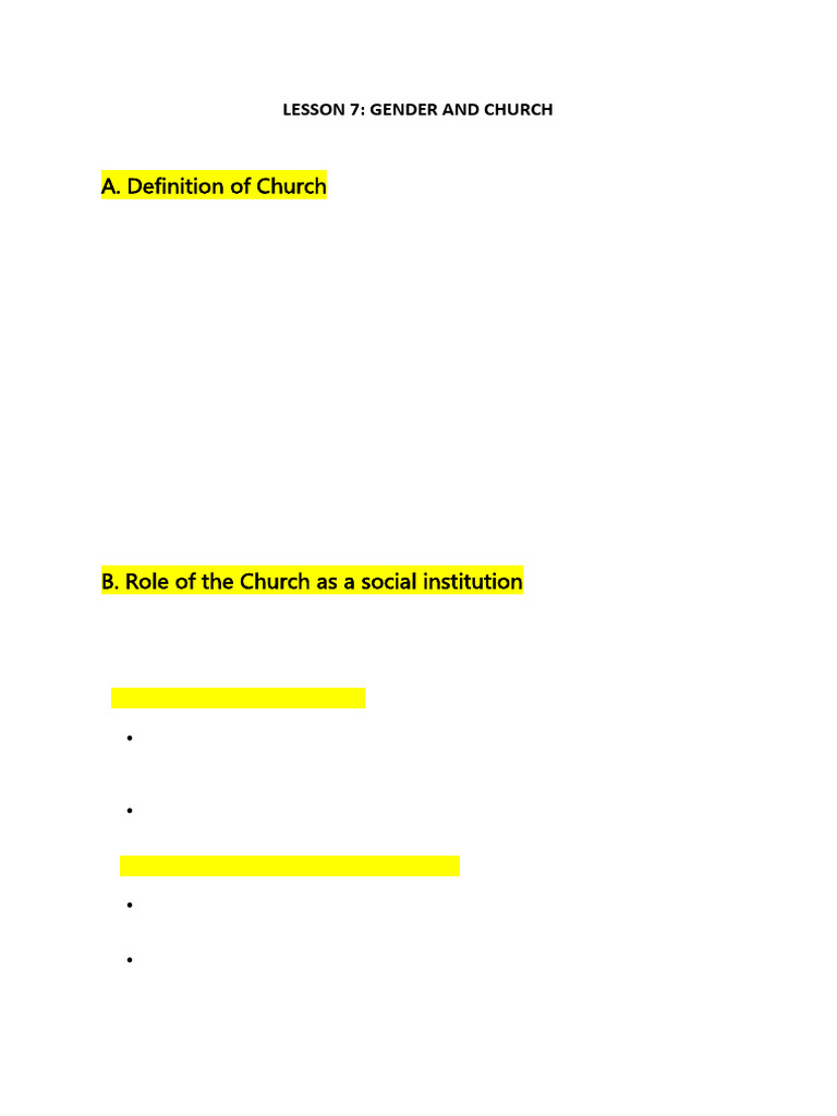 LESSON 7 GENDER AND CHURCH Detailed | PDF | Christian Church | Minister ...