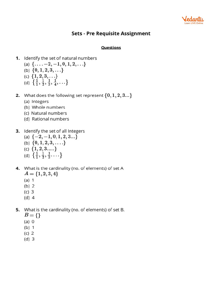 Sets - Pre Requisite Assignment | PDF