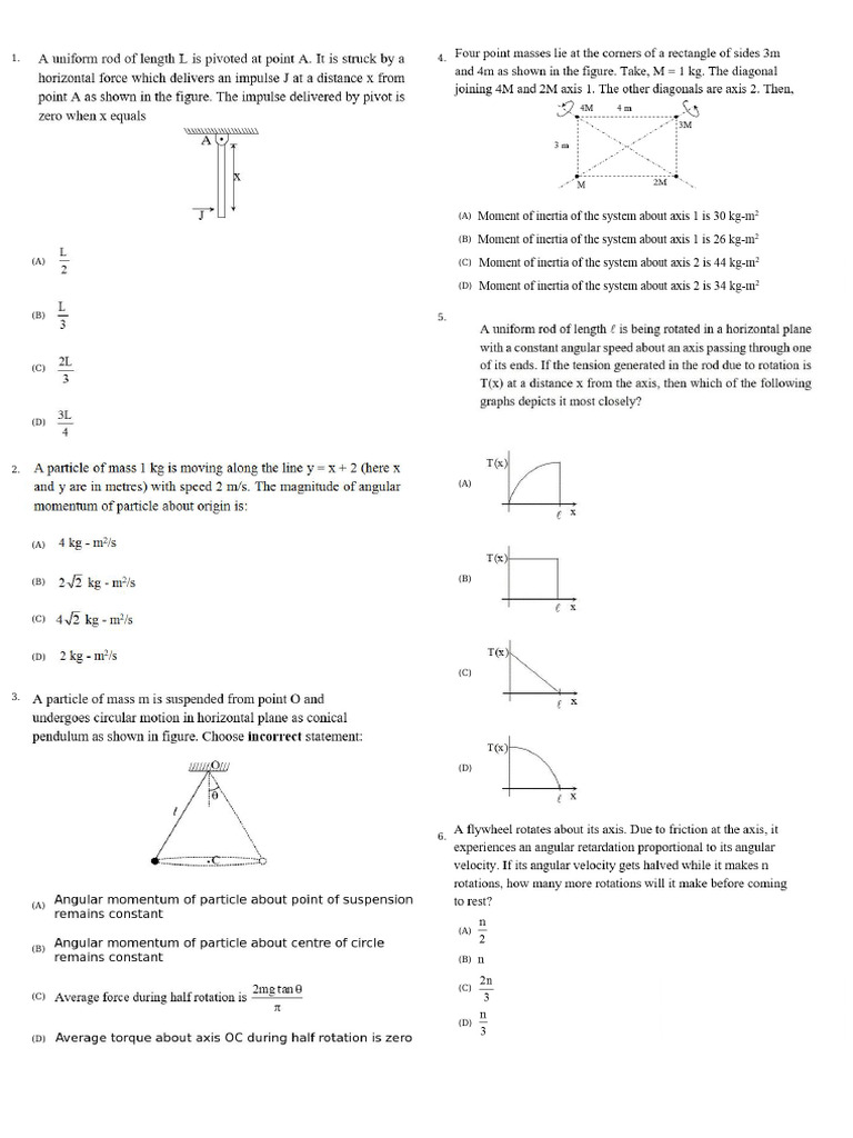 Rotational Motion Question Paper | PDF