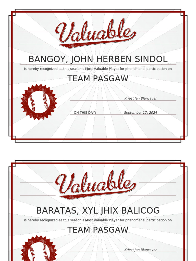 MVPs of Team Pasgaw 2024 Season | PDF