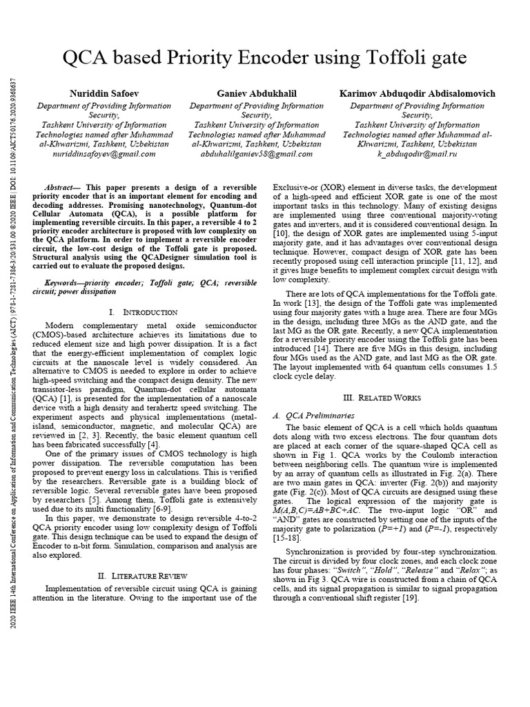 13.QCA_based_Priority_Encoder_using_Toffoli_gate | PDF | Logic Gate | Electronic Design
