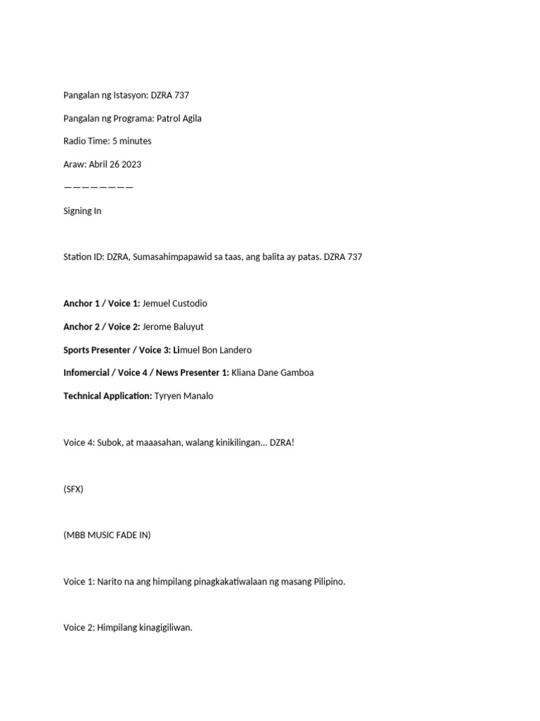 Broadcasting Script | PDF