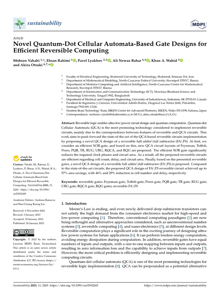 21.REVERSIBLE GATES..FA-FS... Sustainability-15-02265-V2 | PDF | Logic ...