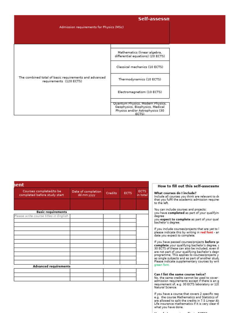 MSc Physics Admission Self-Assessment Guide | PDF | Physics | Academic ...