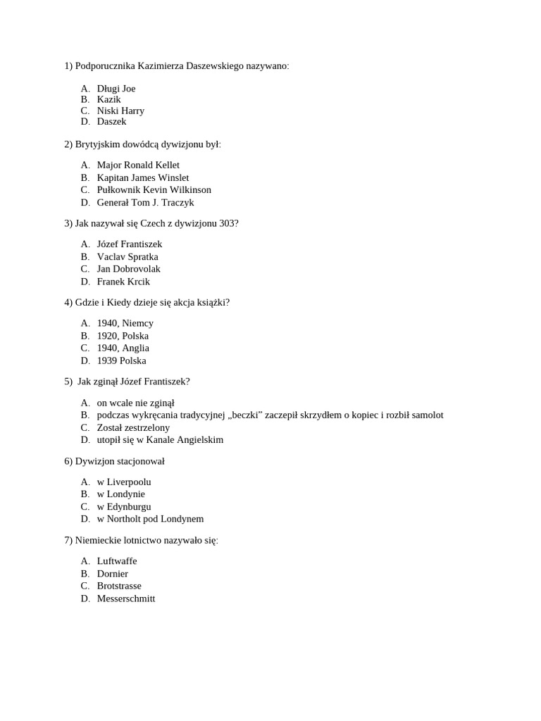 Dywizjon 303 Test - Poprawa | PDF