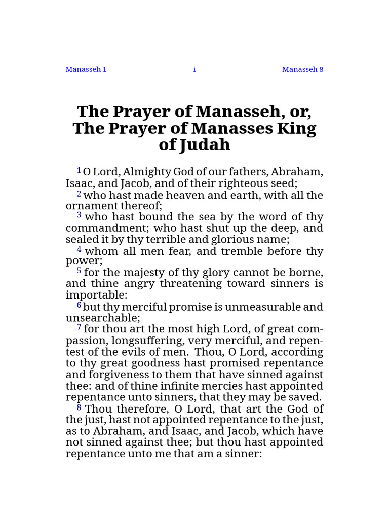 the prayer of manasseh | PDF | Thou | King James Version
