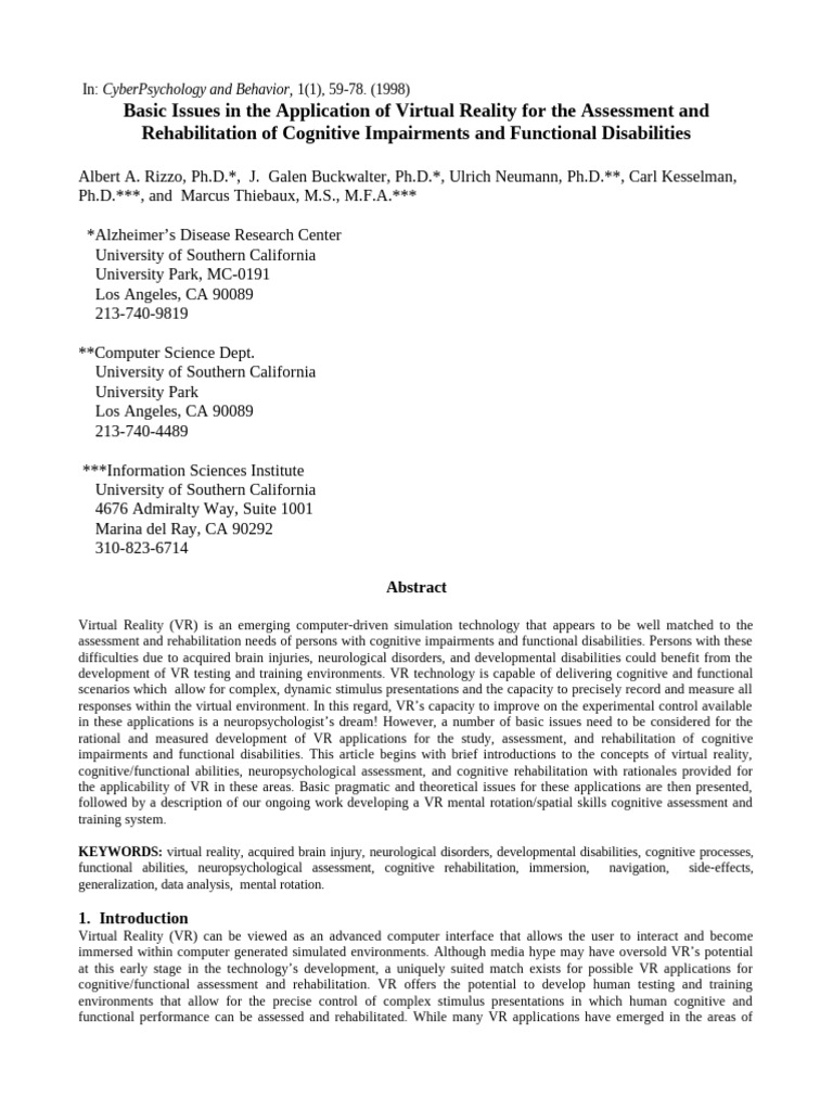 Basic Issues in the Application of Virtual | PDF | Virtual Reality ... Basic Issues in the Application of Virtual | PDF | Virtual Reality ...