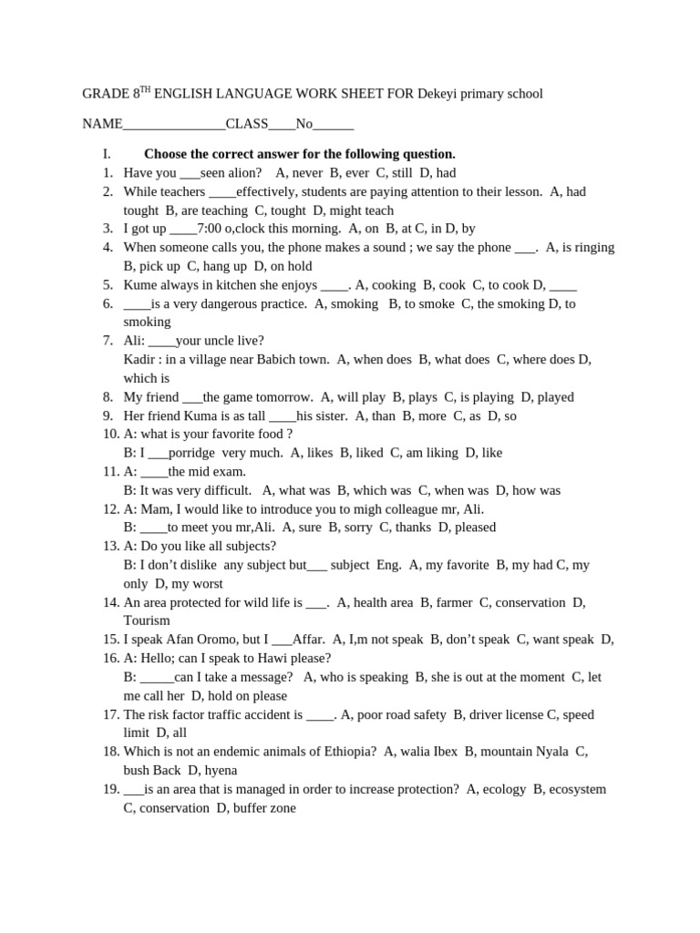 English Work Sheet 2017 | PDF | Domesticated Animals