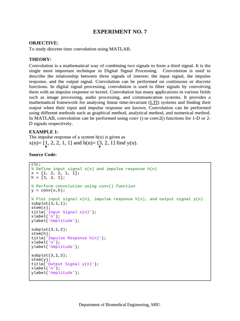 S_S.Lab.7 | PDF | Convolution | Digital Signal Processing