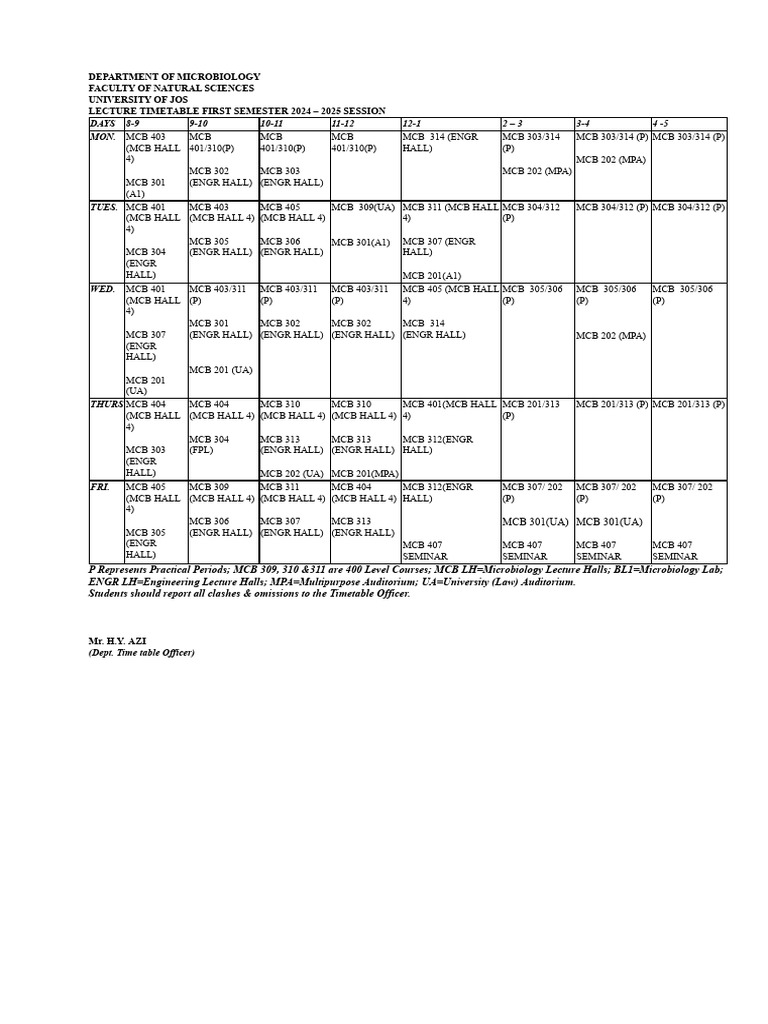 1st Semester 2024 2025 Session Lecture Timetable_095007 | PDF