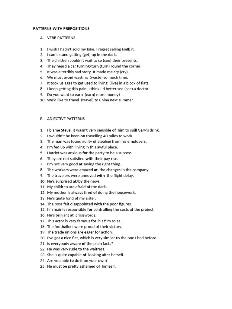 Preposition Patterns in English Grammar | PDF