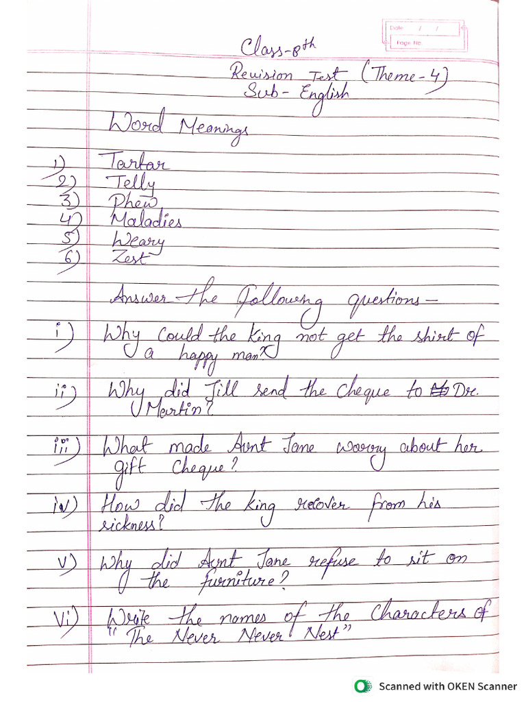 English Revision Class 8th | PDF