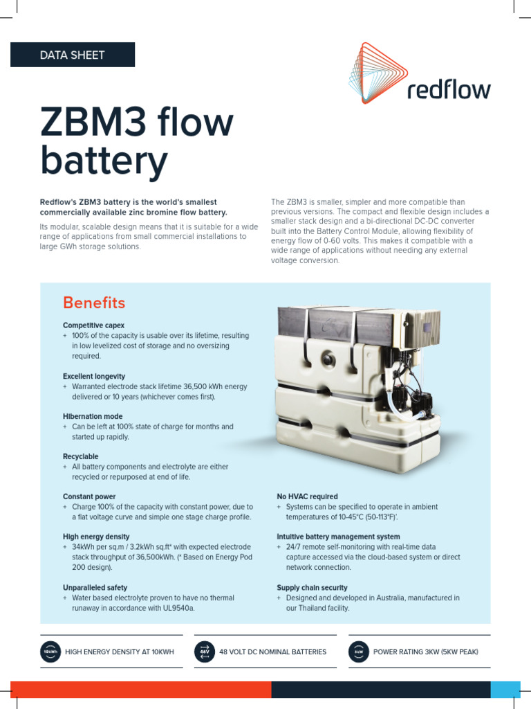 RDF0941 Redflow ZBM3 | PDF | Battery (Electricity) | Power (Physics)