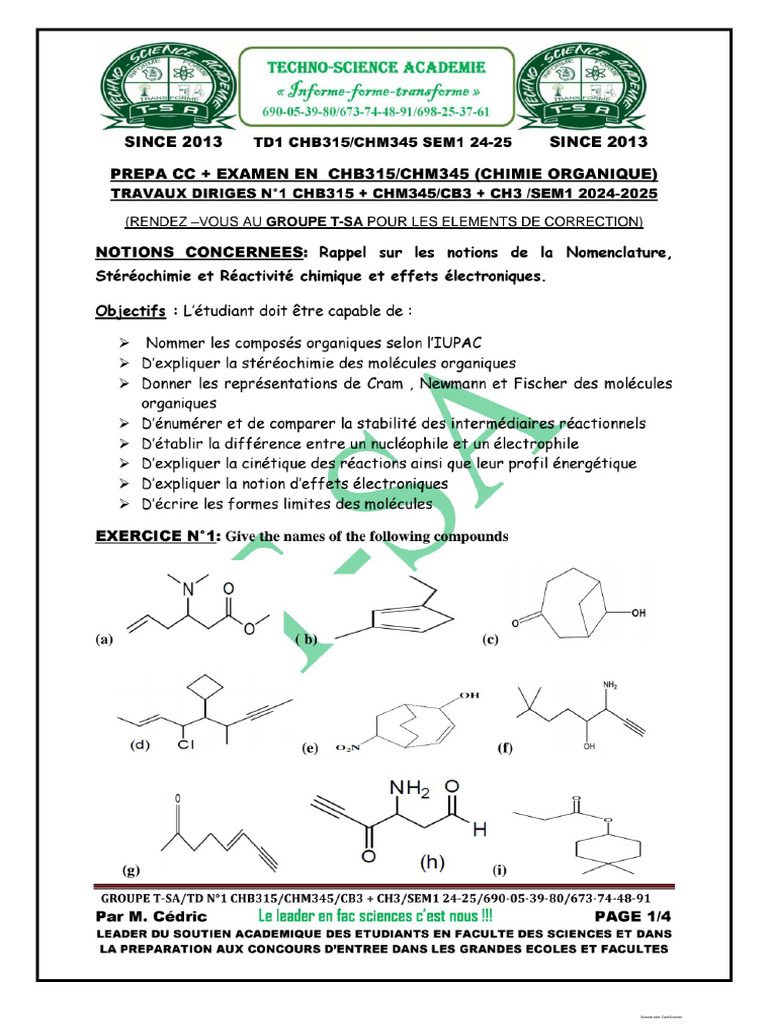 T-Sa TD1 CHB315 CHM345 Sem1 24-25 | PDF