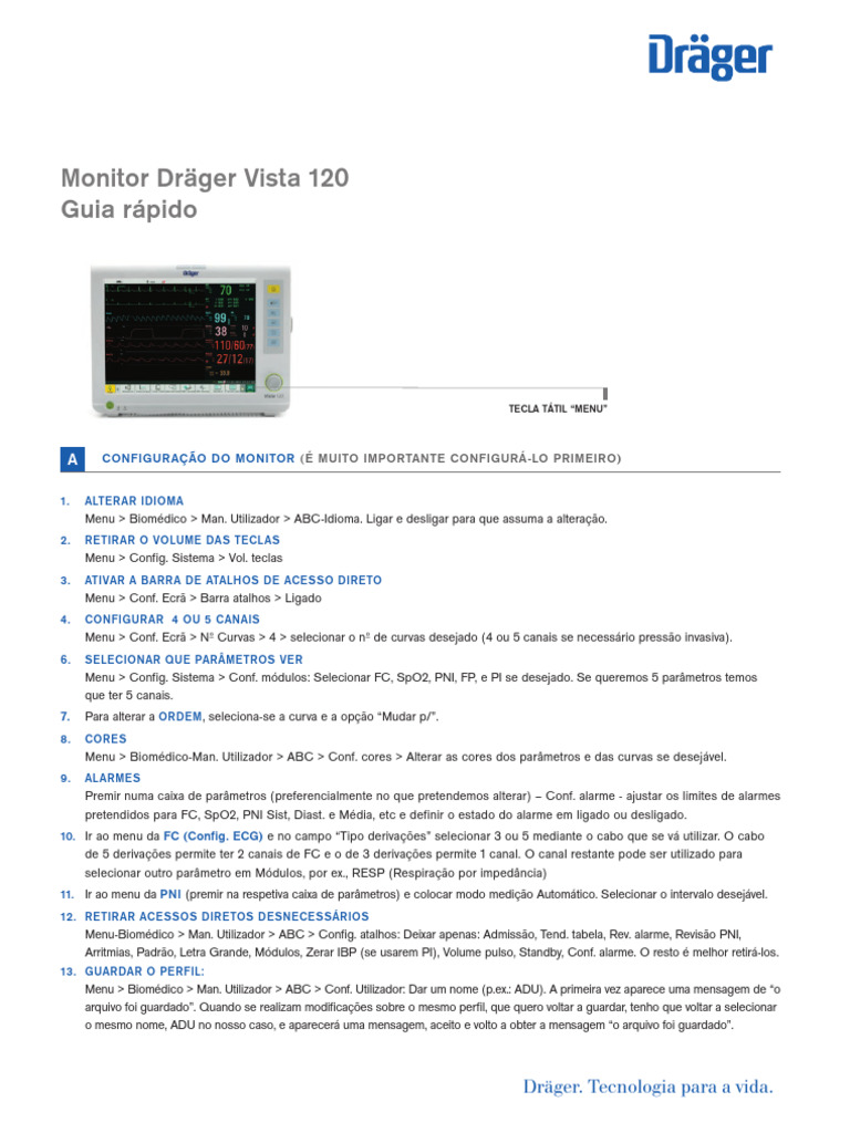 Guia Rápido Monitor Dräger Vista 120 | PDF
