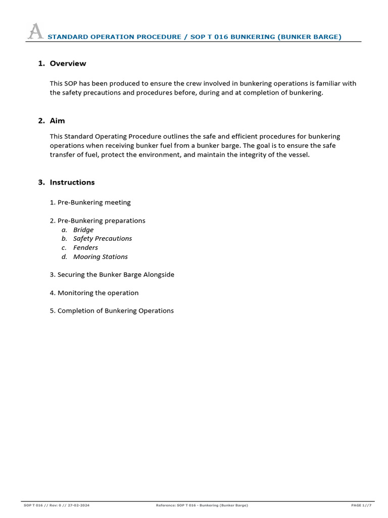 Yacht Bunkering SOP for Barge Operations | PDF | Yacht