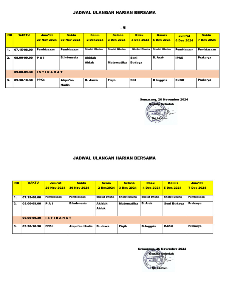 Jadwal Uhb 2024 Semester1-1 | PDF