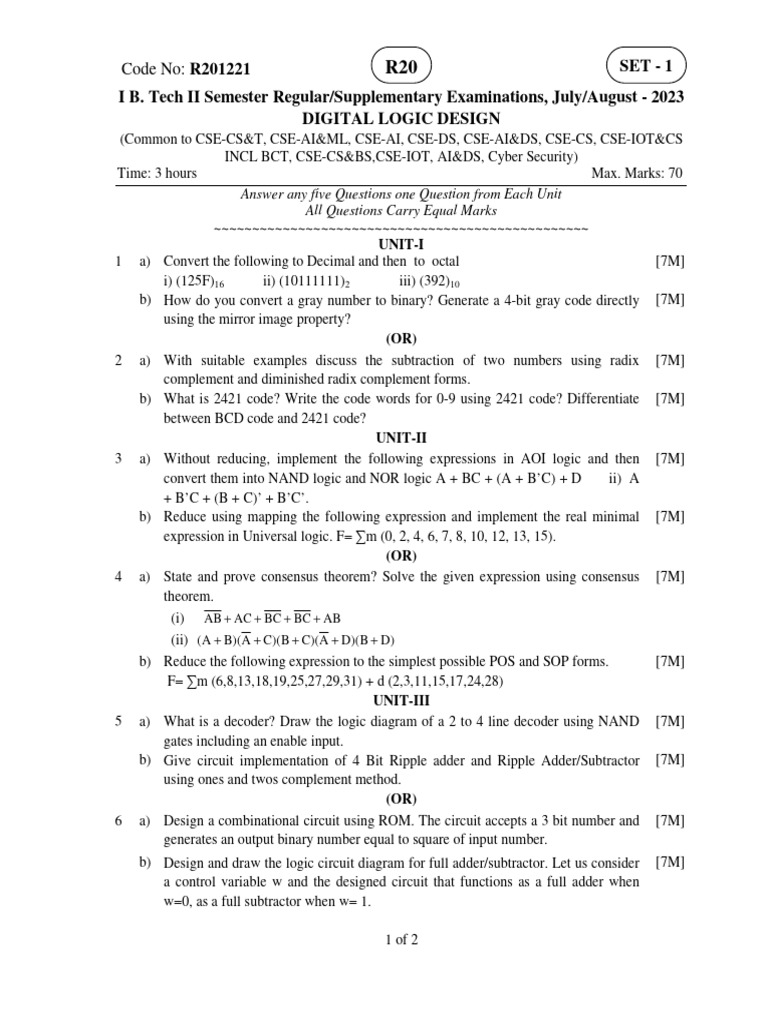 Digital Logic Design July Aug 2023 | PDF | Logic Gate | Computer Engineering