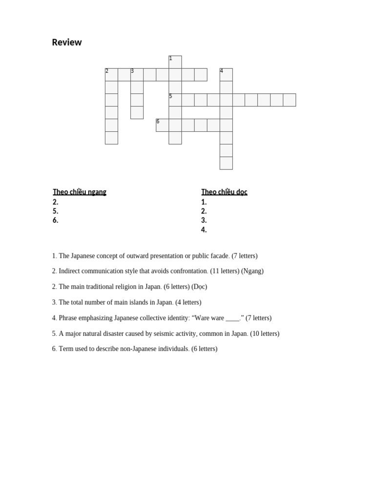Japanese Culture Crossword Puzzle | PDF