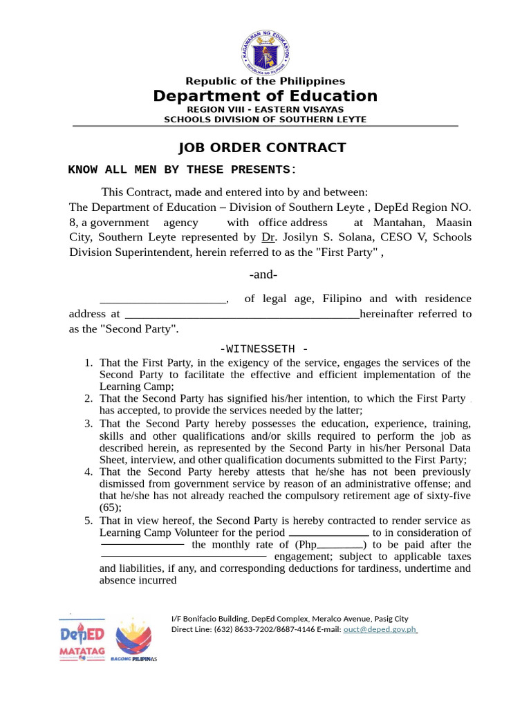 Job Order Contract NLC 2024 | PDF