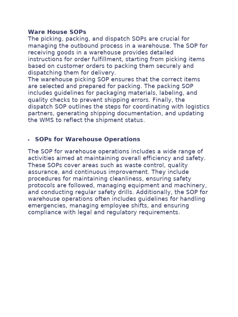 Ware House SOPs | PDF