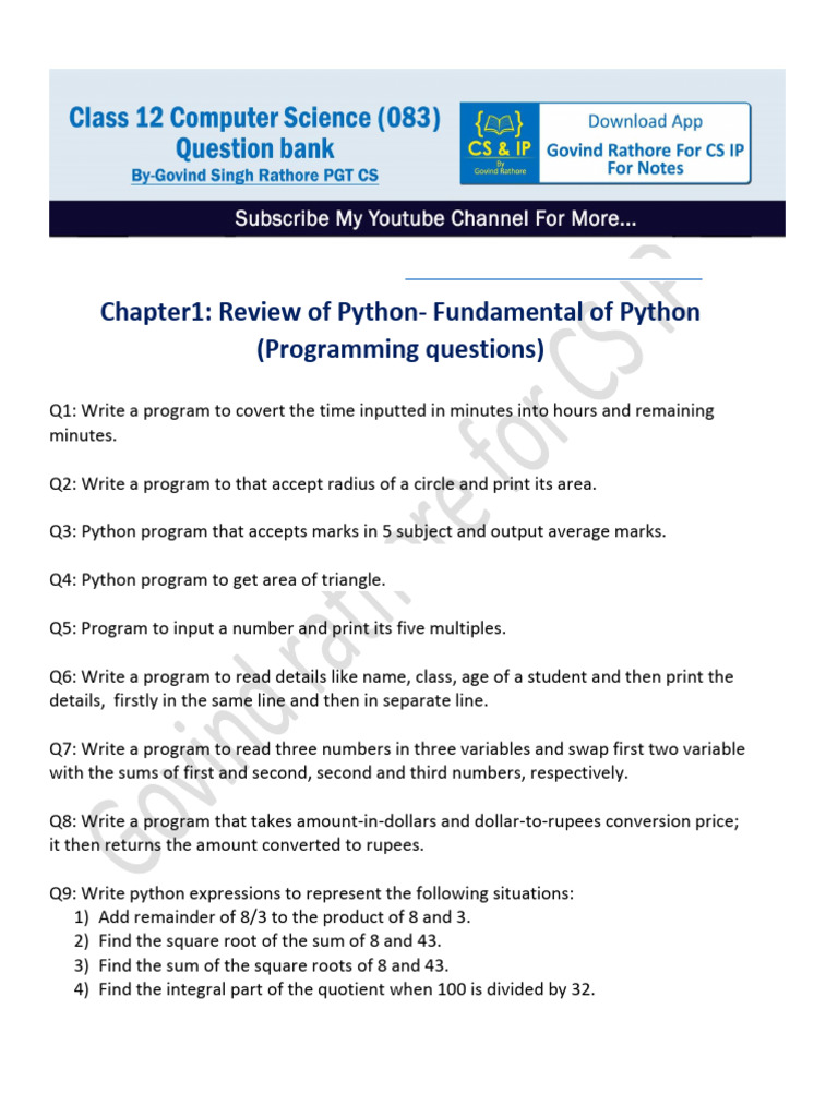 1 Fundamental of Python Program Based Questions | PDF