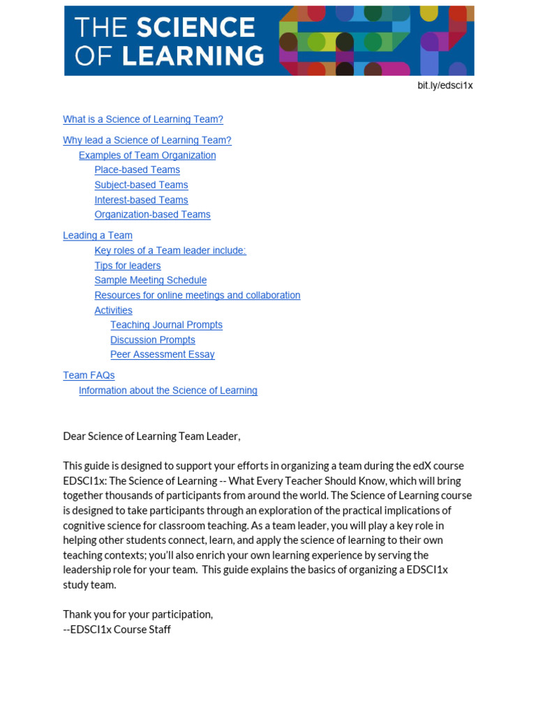 Organizing a Science of Learning Team | PDF | Learning | Lesson Plan