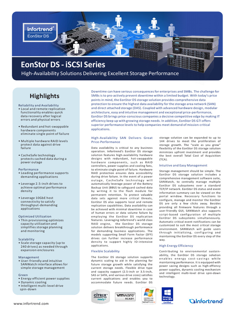 EonStor DS iSCSI Storage Solutions | PDF | Hyper V | Computer Data Storage