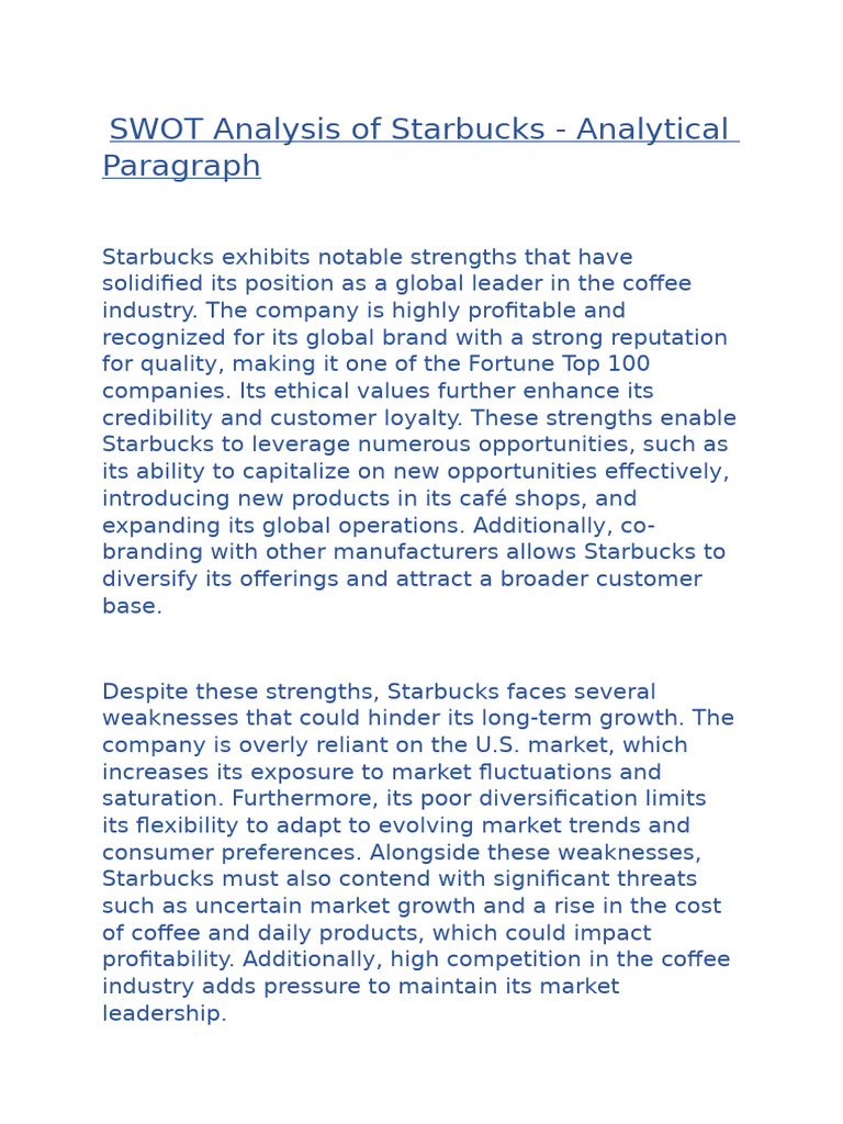 Starbucks SWOT Analysis Summary | PDF | Starbucks | Brand