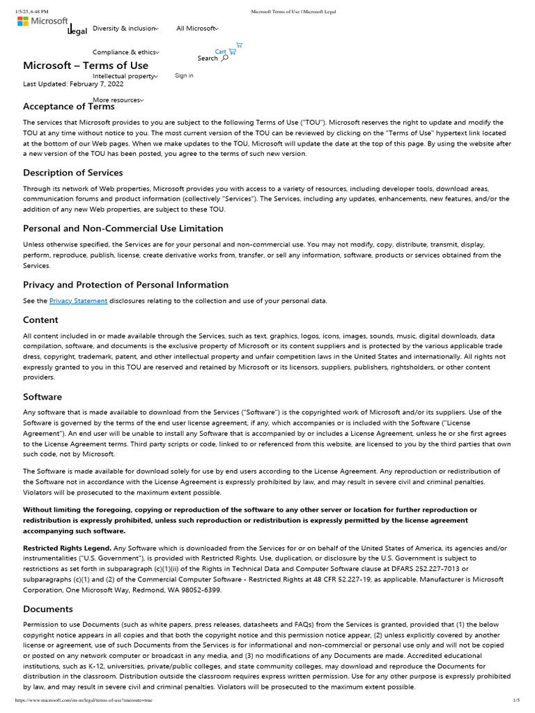 Microsoft Terms of Use - Microsoft Legal | PDF | License | Copyright