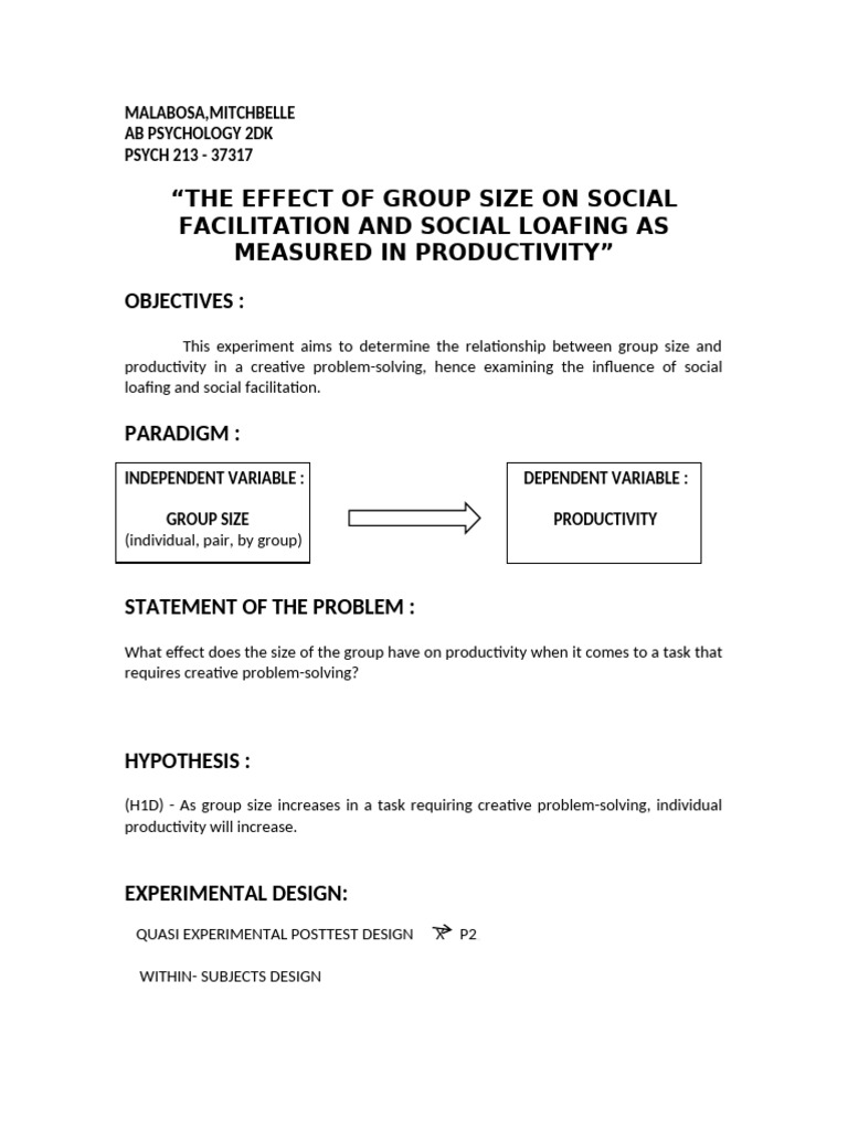 Group Size Impact on Productivity Study | PDF | Scientific Method ...
