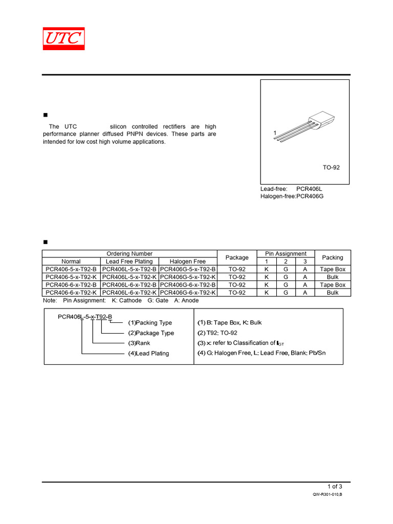 UTC PCR406 SCR-1 | PDF | Electrical Engineering | Electromagnetism