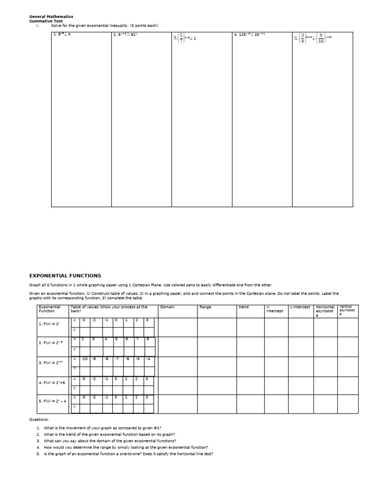 PT and ST Solving Exponential Inequality and Graphing Exponential ... PT and ST Solving Exponential Inequality and Graphing Exponential ...