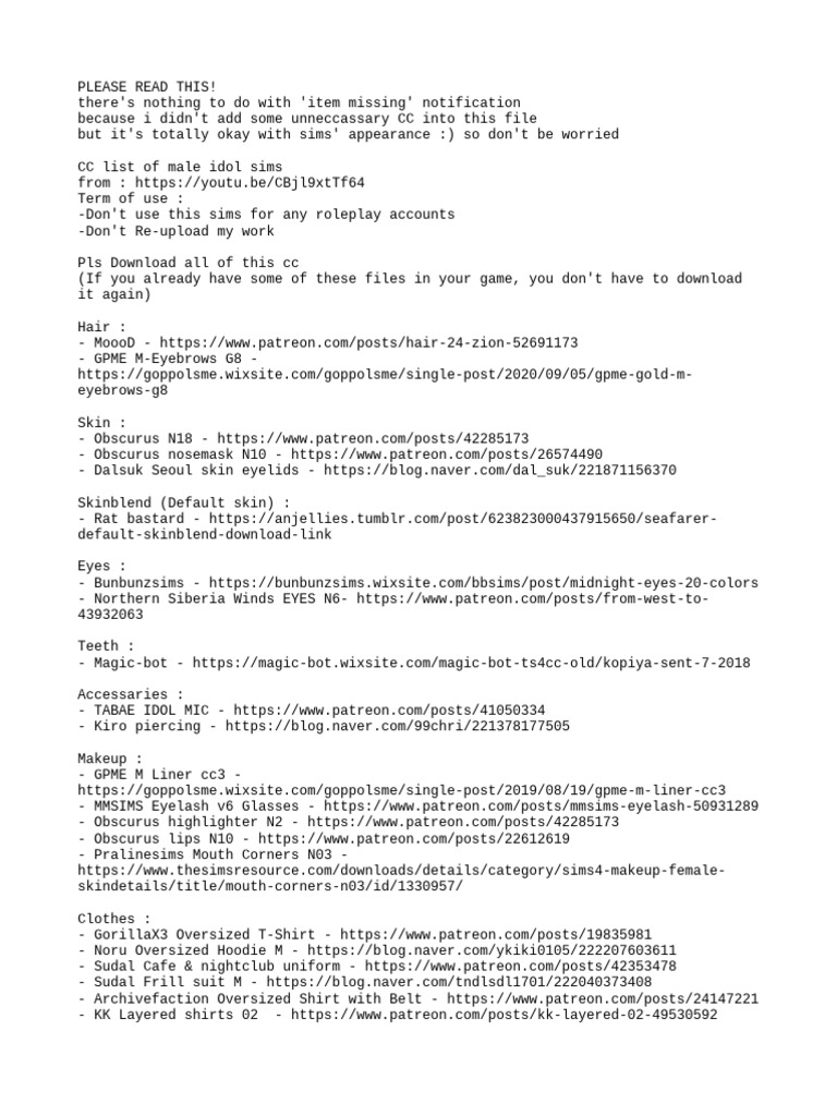 (BBSims) CClist of Idol Sims | PDF | Human Appearance | Human Anatomy