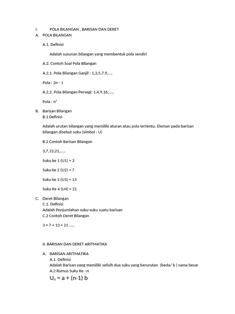 POLA BILANGAN, BARISAN, DERET ARITMATIKA | PDF