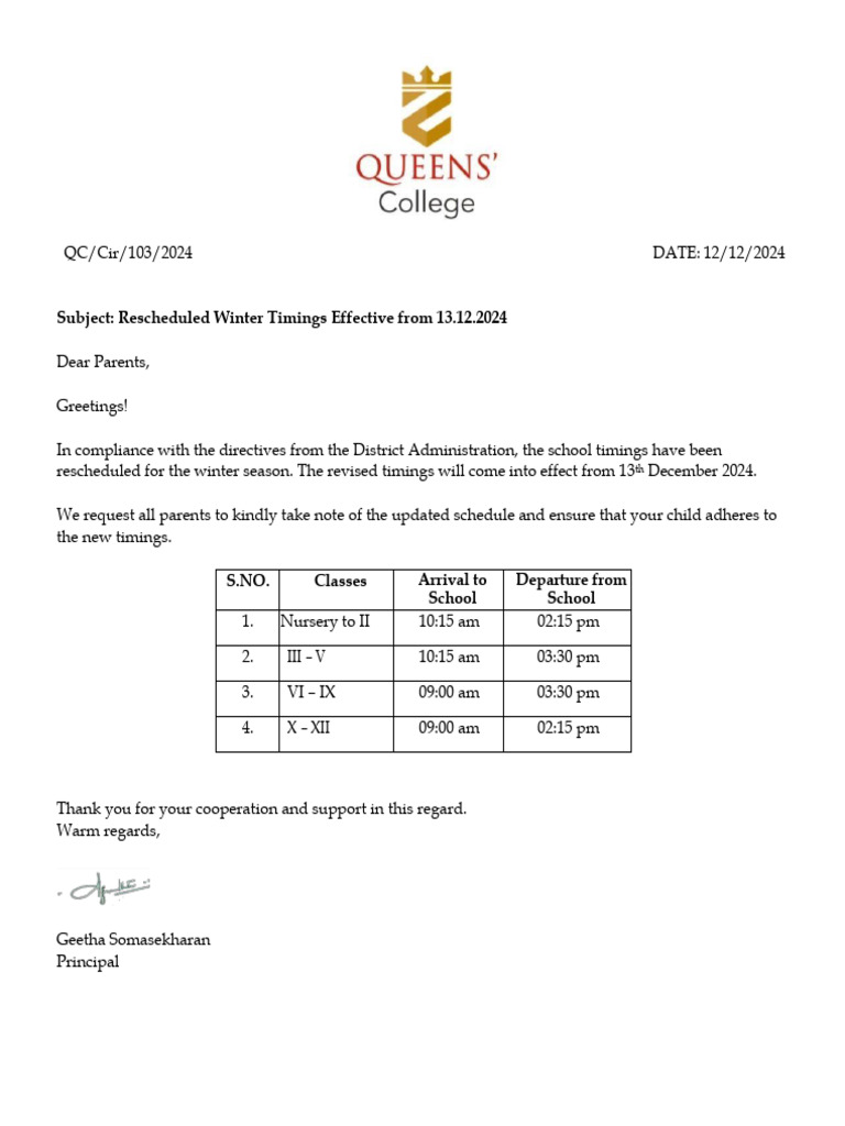 CIRCULAR- REVISED WINTER TIMING CHANGE-1 (1) | PDF