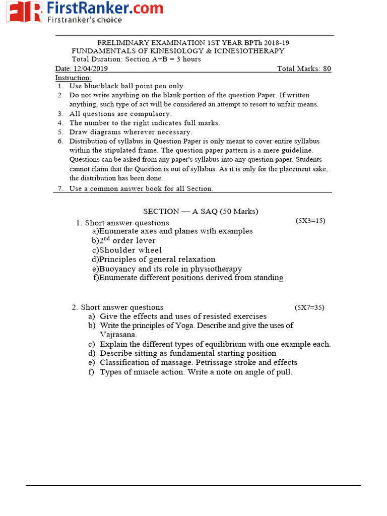 Date: 12/04/2019 Total Marks: 80 Instruction:: SECTION - A SAQ (50 Marks) 1. Short Answer ...