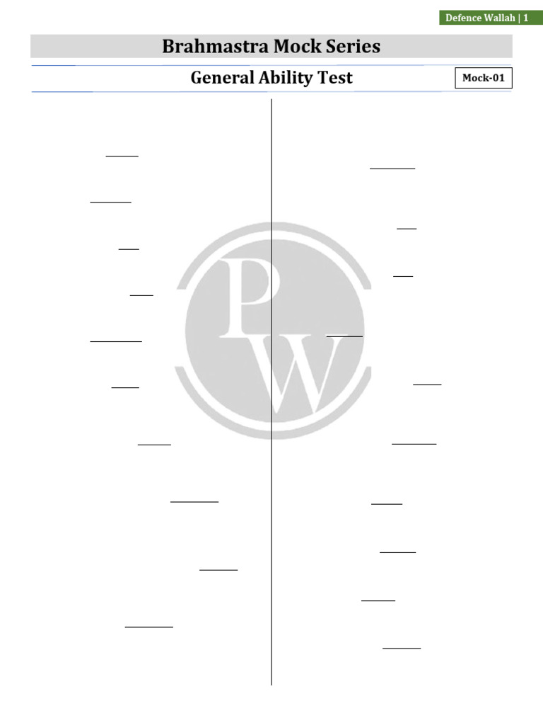 Answer Keys - Mock 01_GAT_Brahmastra Mock Series | PDF | Newton's Laws Of Motion | Acceleration
