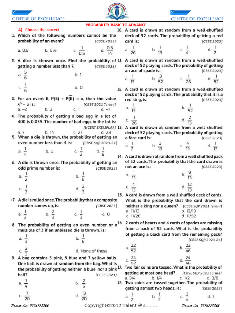 Probability: Basic to Advanced | PDF