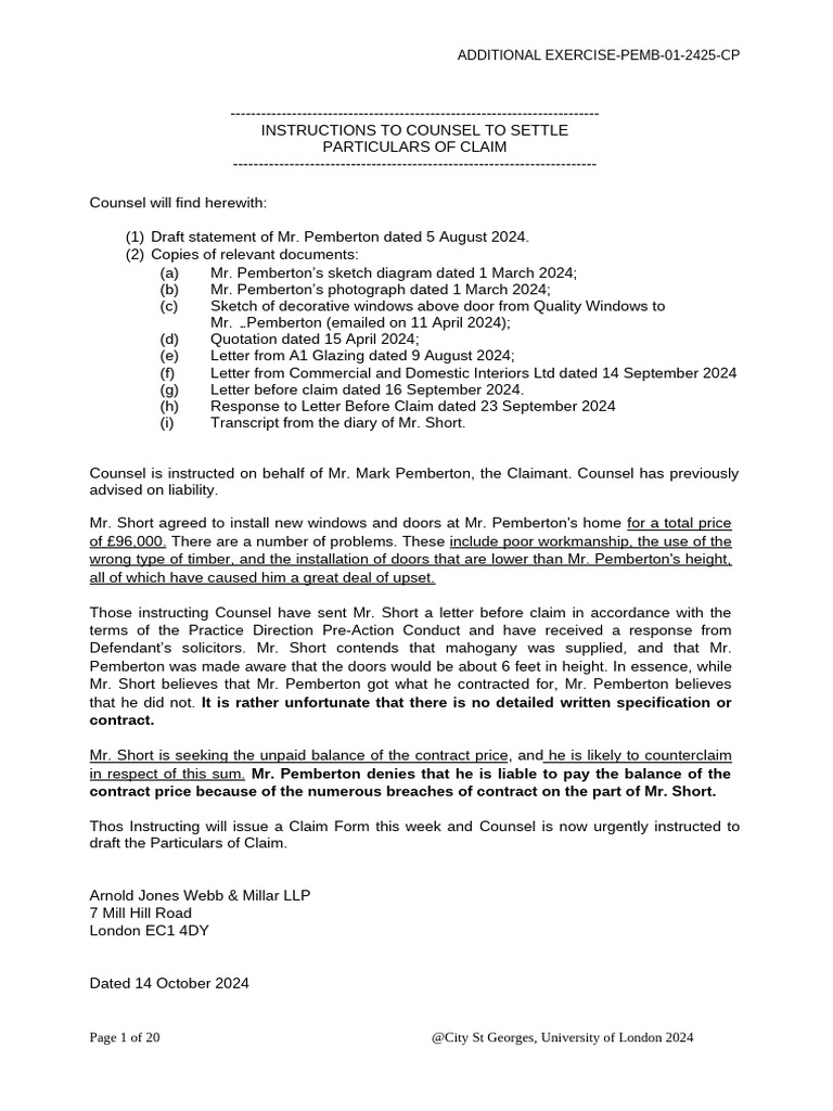 Claim Details for Mr. Pemberton's Renovation | PDF | Window | Door