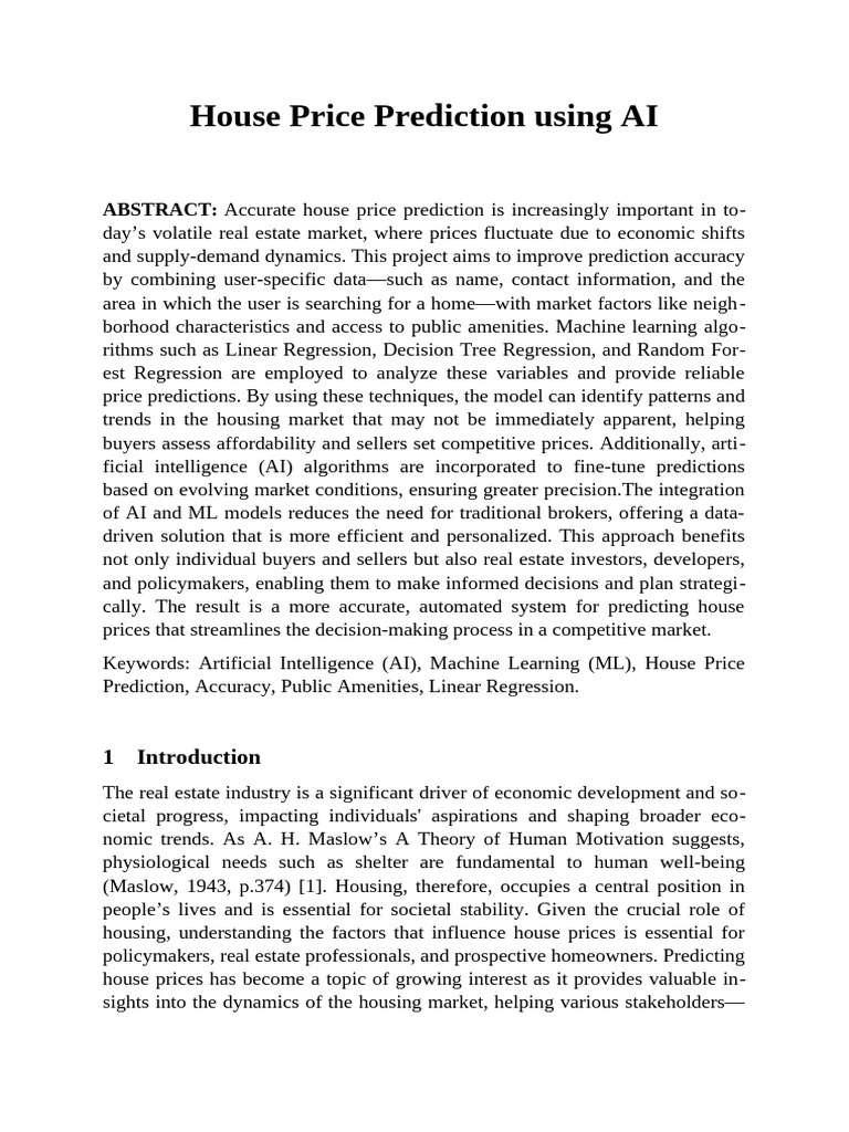 AI-Driven House Price Prediction in Bengaluru | PDF | Mean Squared ...