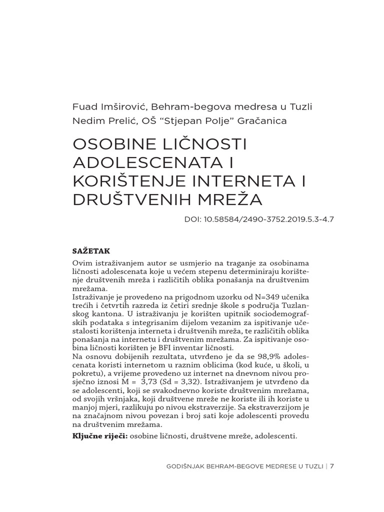 Osobine ličnosti i korištenje interneta | PDF